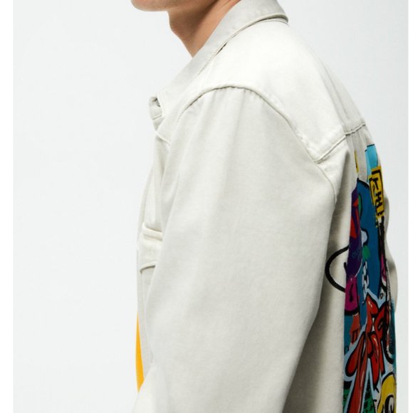 Zara | Jackets & Coats | Zara Man Abstract Graffiti Painted Denim ...